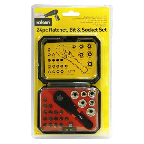 Rolson Rachet Bit and Socket Set 24pc | Battery Power-Zone