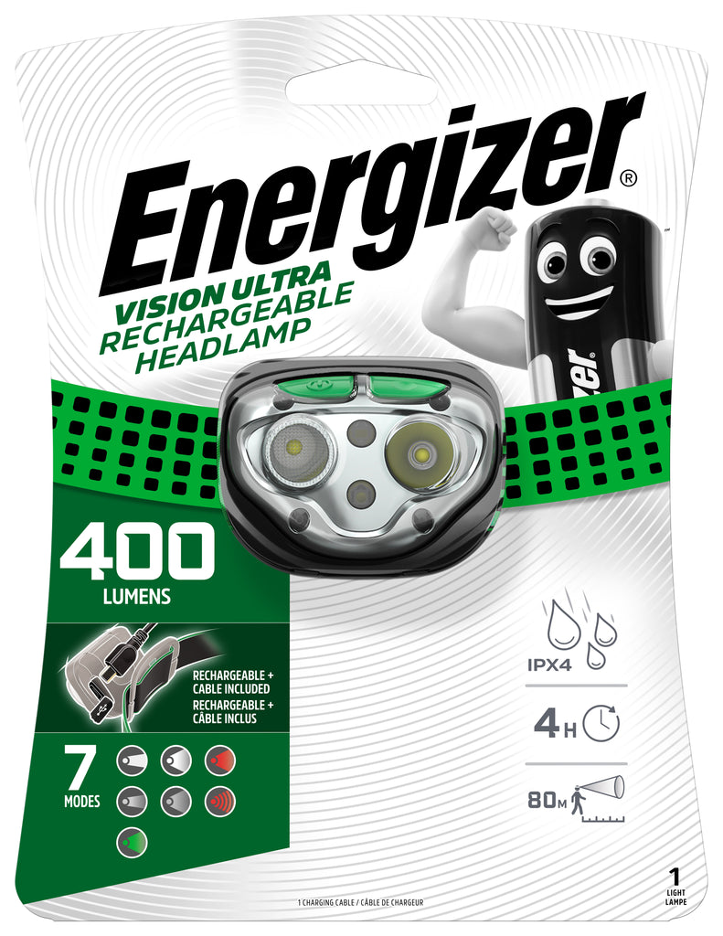 Energizer Vision Rechargeable Headlight 400 Lumens | Battery Power-Zone