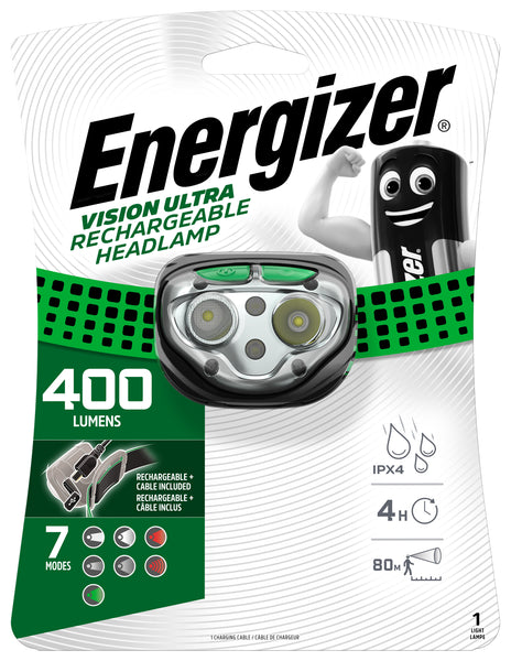 Energizer Vision Rechargeable Headlight 400 Lumens | Battery Power-Zone